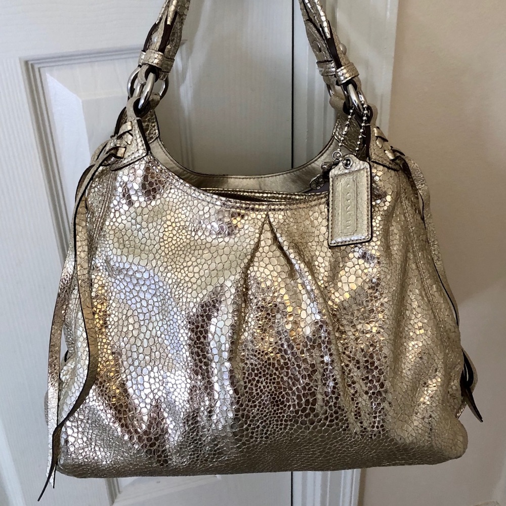 Coach Gold Snake-Embossed Leather Shoulder Bag - Gem